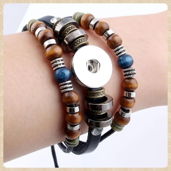 A Proper Pick | Jewelry | Snap Jewel Leather Beaded Bracelet | Poshmark